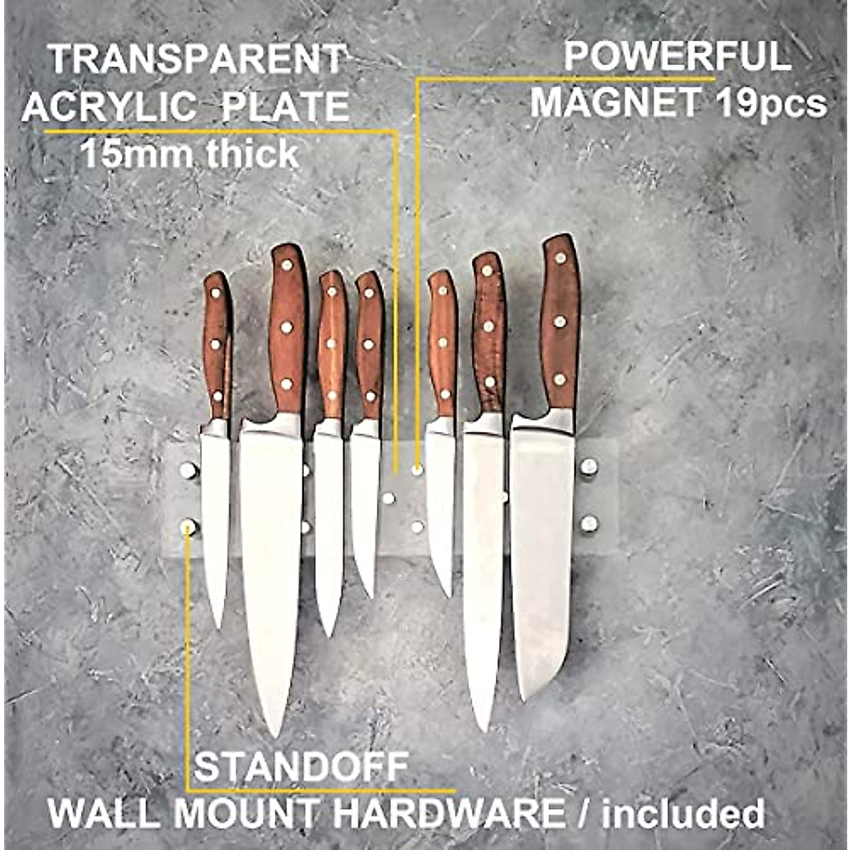 Rocky Barn Magnetic Knife Holder for Wall, Modern Transparent Magnetic Knife Strip Bar Rack, Magnet Knife Hanger, Kitchen Knife Utensil and Tool Storage, Magnetic Kitchen Wall Organizer, 12,6x3 inch