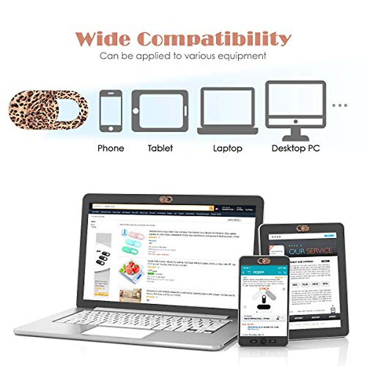 Webcam Cover, Camera Cover Slide, Privacy Covers, 0.02-Inch Ultra-Thin Webcam Cover for Laptop, PC, Phone, Protect Your Privacy and Security (Leopard Texture -3 Pack)