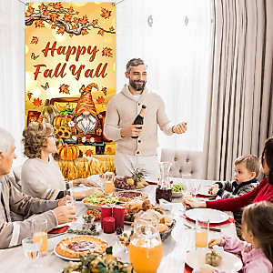 Fall Decorations - Happy Fall Y'all Door Cover Fall Thanksgiving Door Banner Thanksgiving Dwarf Pumpkin Banner Photo Background for Happy Fall Y'all Harvest Party Supplies,Autumn Decorations