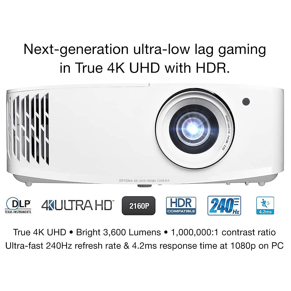 Optoma UHD35 True 4K UHD Next Generation Gaming Projector | 3600 Lumens | 4.2ms Response Time at 1080p with Enhanced Gaming Mode