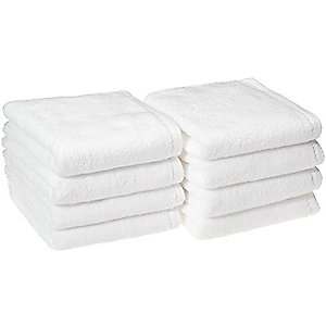 Amazon Basics 100% Cotton Quick-Dry Hand Towel, 8-Pack, White, 28" x 16"