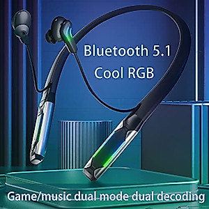 RGB Sport Bluetooth Earbuds,E-Sports Wireless Headset Neckband V5.1 Bluetooth Earphones in-Ear with Waterproof Built-in Dual Mic EQ,20 Hours of Listen Time,Sweat Resistant,Acc/ENC Dual Audio Decoding