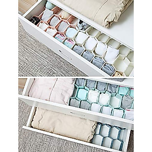 COOLFUNLIFE Plastic Partition Honeycomb Shape Drawer Dividers, Underwear Socks Bras Ties Belts Scarves, Bee Style Household Closet Storage Cabinet Clapboard DIY Drawer Organizer Divider - White