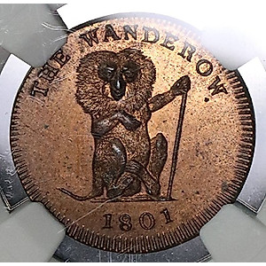 1801 UK Great Britain Conder Token WANDEROW Pidcock's Middlesex D&H 1073 (16091101C) Farthing Mint State NGC MS 64 RB