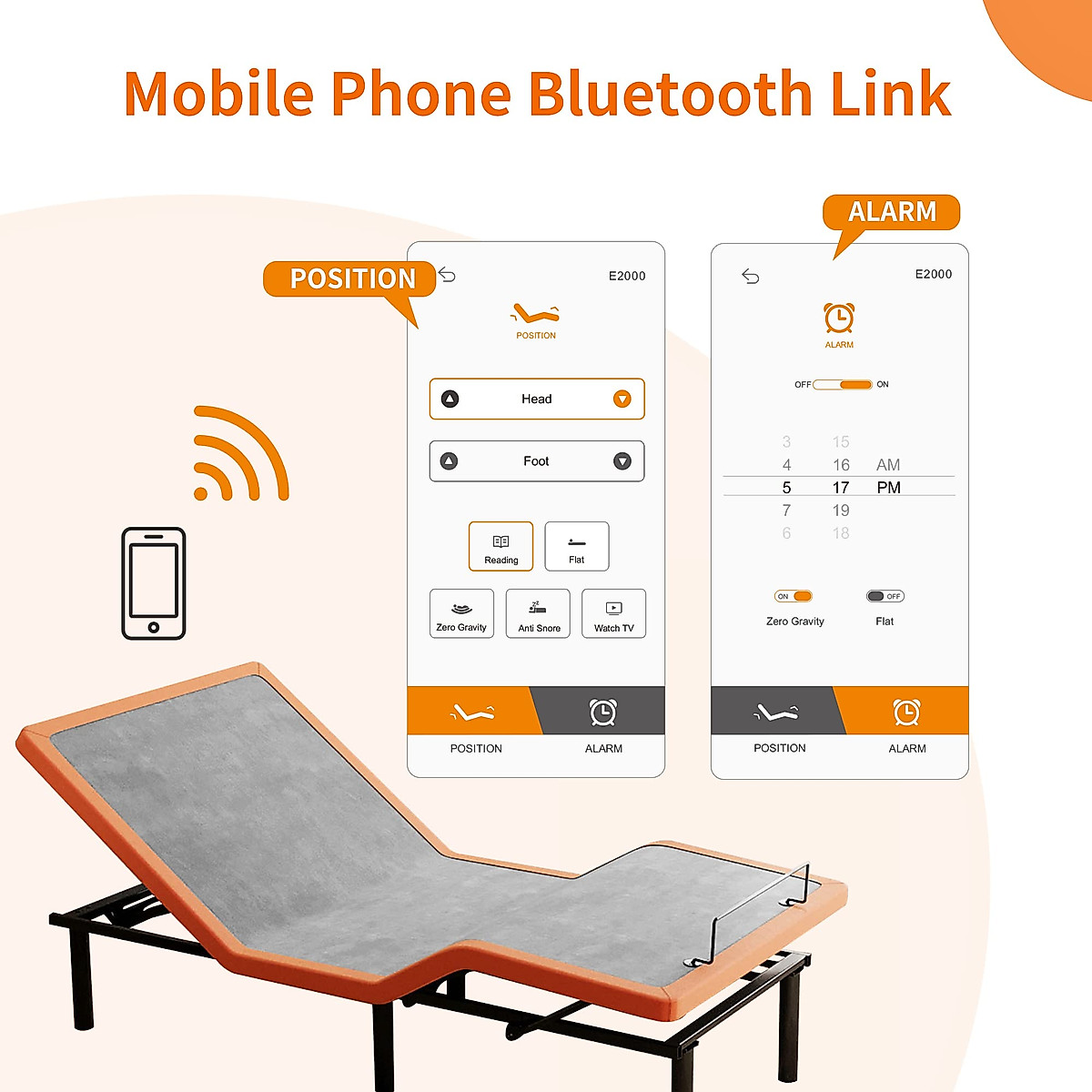 ESHINE Adjustable Bed Frame Smart Bed - Ergonomic Electric Bed Base, Foot & Head Incline, APP Control, Wireless Remote, Zero Gravity, Anti-Snore, Twin XL, 2000 Series