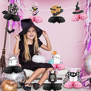12 Pcs Pink Black Halloween Baby Shower Decorations Little Boo Halloween Honeycomb Centerpiece Table Decor 3D Double Sided Table Topper for Baby Shower Gender Reveal Birthday Party Supplies