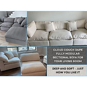 ASY Cloud Down Modular Sectional Sofa 121' L-Shaped Reversible Chaise Couch Feather - Low to Ground Modern Deep & Plush Seats (4-Piece (Corner Chair (2) + Armless (1) Ottoman (1), Natural), (CLD9)