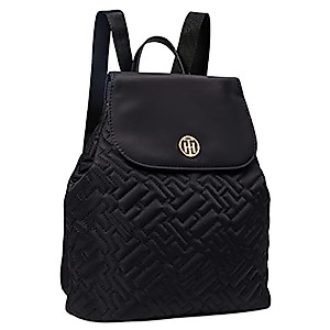 Tommy Hilfiger Nina II Flap Backpack Bias Quilted Smooth Nylon Black One Size