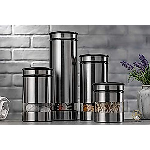 Le'raze Airtight Food Storage Container for Kitchen Counter with Window, [Set of 4] Canister Set Ideal for Flour Tea, Sugar, Coffee, Candy, Cookie Jar