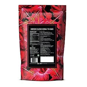 BLUE TEA - Hibiscus Classic Herbal Tea - 100 Plant Based Tea Bags || SKIN GLOW ENHANCING TEA || Caffeine Free - Flower Based - Vegan - Non-Bitter - Natural Ingredients | Zipper Pack