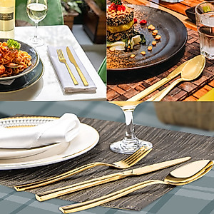 Gold Silverware Set, Briout 40 Piece Stainless Steel Flatware Cutlery Set Service for 8 Luxury Square Tableware Thick Knife Fork Spoon for Home Kitchen Restaurant Wedding, Mirror Polished