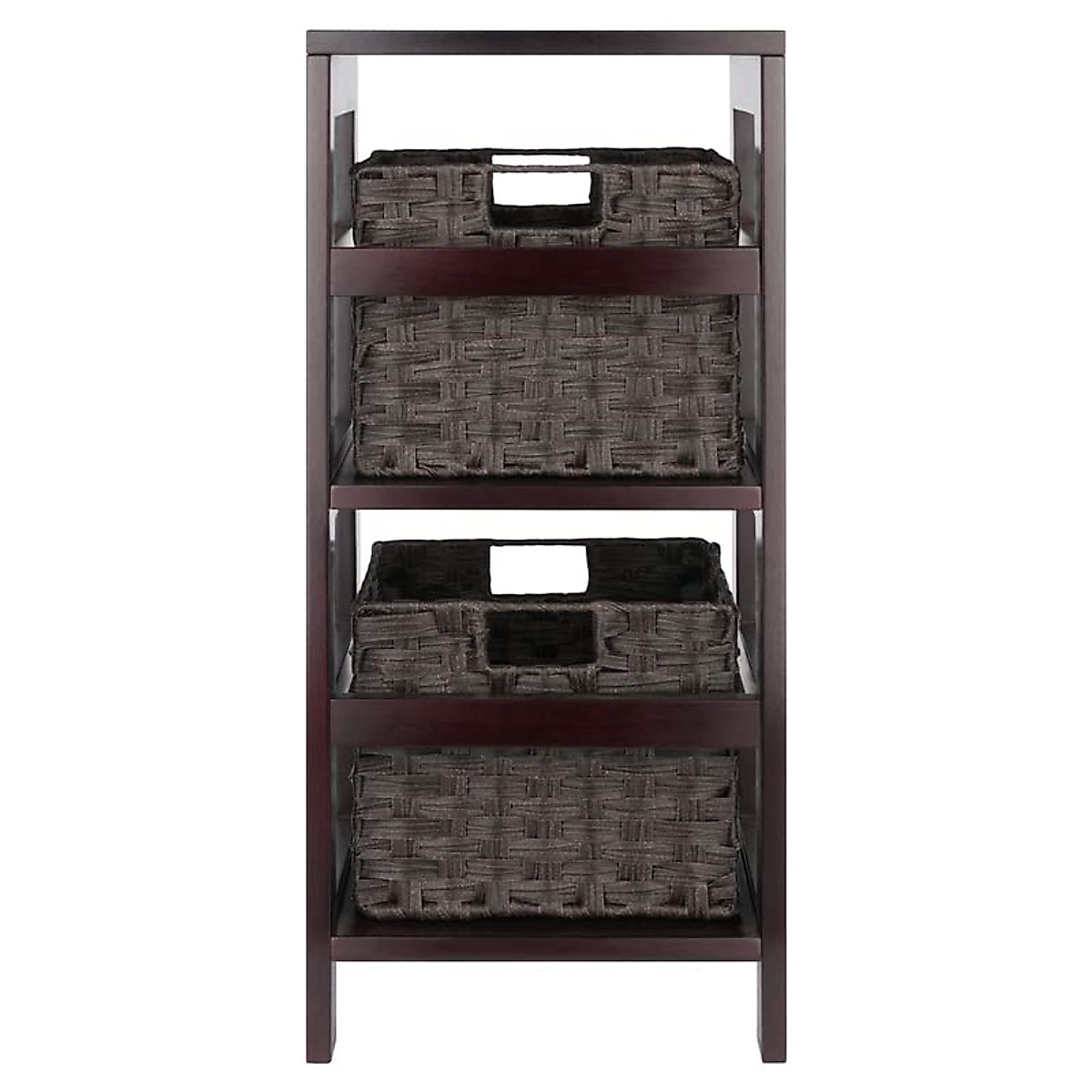 Winsome Wood Leo 3-Pc Storage Shelf with 2 Foldable Woven Baskets - Espresso and Chocolate