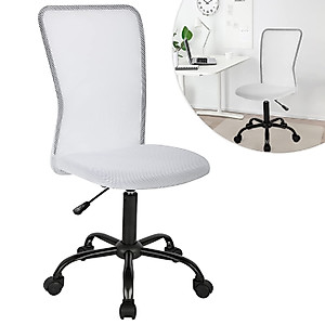 Armless Office Chair Ergonomic Desk Chair No Arms Mesh Computer Chair Adjustable Height Task Chair Rolling Swivel Chair Small Chair Executive Chair with Lumbar Support, White