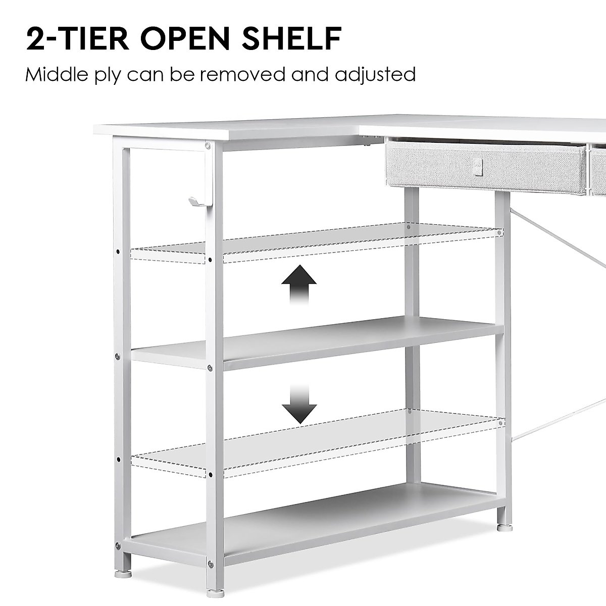 Ｍａｉｈａｉｌ Home Office Desk with Drawers and Shelves, 55” Computer Corner Desk for Small Space, Small L Shaped Desk with Side Storage for Bedroom, White