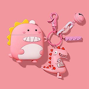 Compatible with Airpods Case, Silicone 3D Cute Animal Penguin Chicken Duck Reindeer Piggy Fun Cartoon Character Airpod Cover, Kawaii Funny Fashion Cool Design Skin (AirPods 1,2, Pink Dinosaurs)
