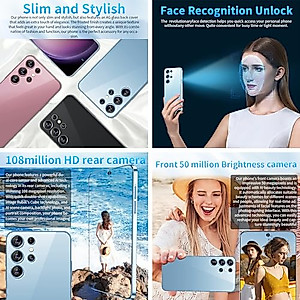VSMOX S23Ultra Phones with 128GB SD Card, 5G Dual SIM Smartphone 6.8inch Display, Android 13.0 Mobile Phones SIM Free Unlocked,8000mAh Battery, Face ID/GPS/OTG,Rose Gold-8GB 256GB