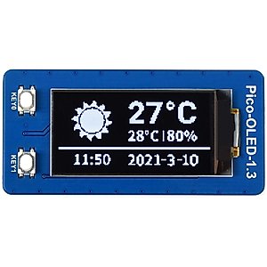Waveshare 1.3inch OLED Display Module for Raspberry Pi Pico, 64×128 Pixels, 4-Wire SPI and I2C Interface Embedded SH1107 Driver with Two User Buttons for Easy Interacting