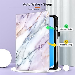 MoKo for iPad 10th Generation Case iPad 10.9 Inch Case 2022 with Pencil Holder, Multi-Angle Viewing iPad Case 10th Generation with Soft TPU Back Hand Strap for iPad 10th Gen 2022, Marble Purple