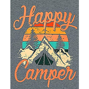 Happy Camper Women's Graphic Tee, Cute & Funny Camping Shirt, Short Sleeve Casual Top (XL, Grey)