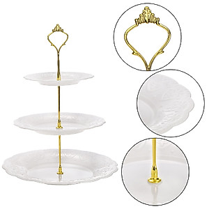 Coloch 3 Pack 3 Tier Plastic Cupcake Stands, White Cupcake Display Tower Cupcake Holder Pastry Snack Serving Plate for Buffet, Party, Birthday, Wedding, Baby Shower, 6/8/10 Inch