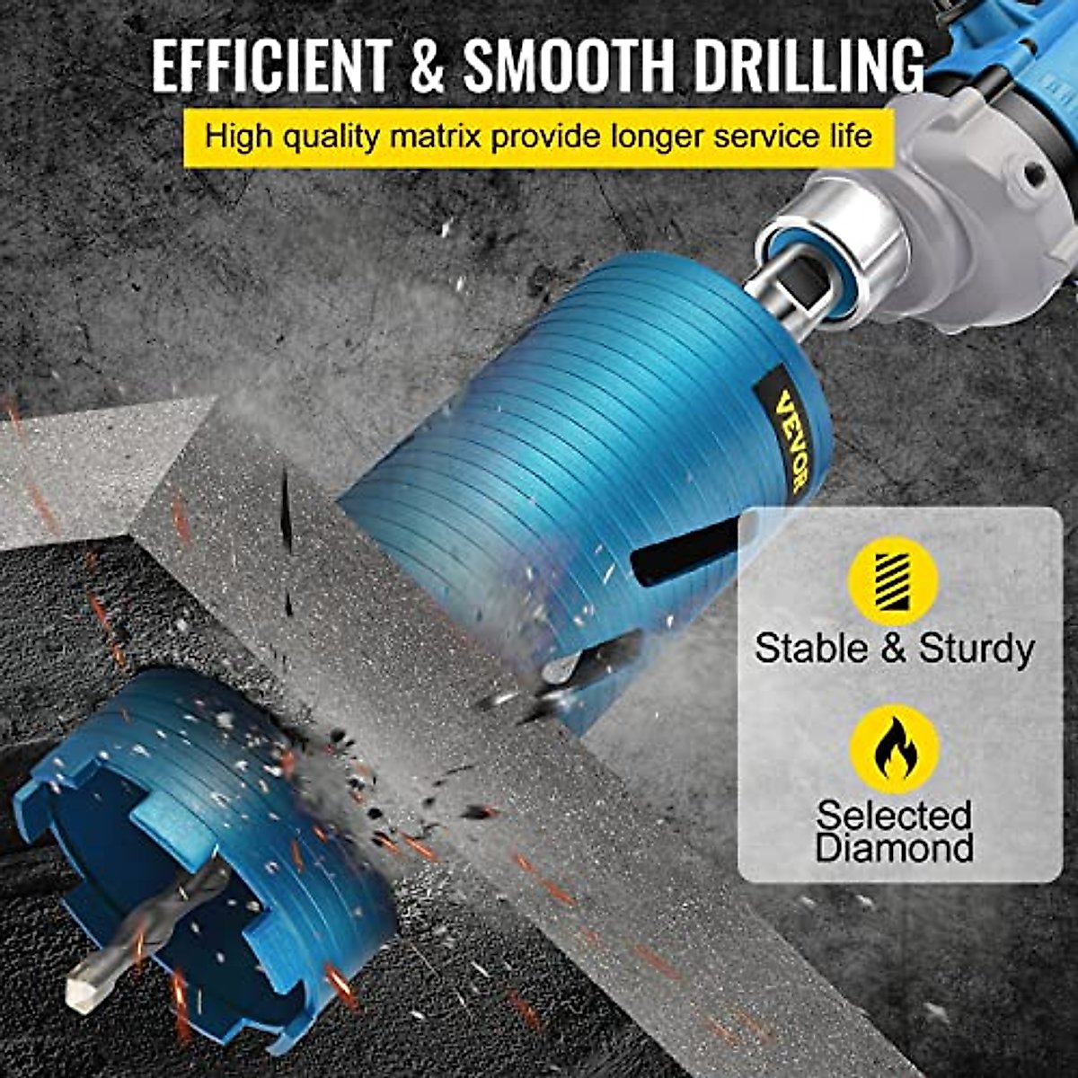 VEVOR Core Drill Bit, 4" /101.6 mm Diameter 5/8"-11 Shank Arbor with a Pilot Bit & 4.5" Blade, 9.5" /241.3mm Depth Diamond Dry Coring Bore Tool, Masonry Hole Saw Bits for Hard Concrete Brick and Block