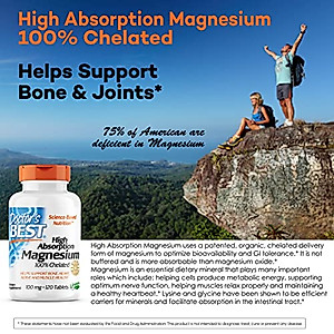 Doctor's Best High Absorption Magnesium Glycinate Lysinate, 100% Chelated, TRACCS, Not Buffered, Non-GMO, Vegan, Gluten & Soy Free, 100 mg, 120 Tablets (Packaging May Vary)