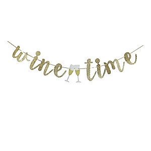 Wine Time Banner, Gold Sign Garlands for Tasting Party, Drink/Wine/Alcohol Party Decorations