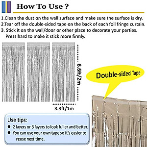 Vanujoy 3 Pack Silver Foil Fringe Backdrop Curtains Party Decoration - Tinsel Party Door Fringe Curtain Backdrop for Birthday Bachelorette Party Engagement Bridal Shower Graduation Decoration