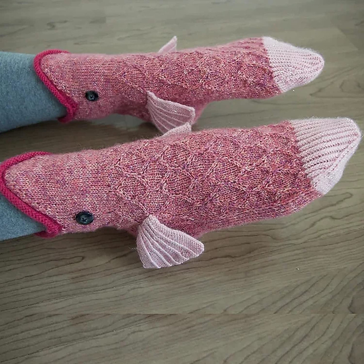 Linzhouzhiguang Knit Socks Unisex Novelty Shark Crocodile Shape Floor Winter Home Warm Socks (Fish)