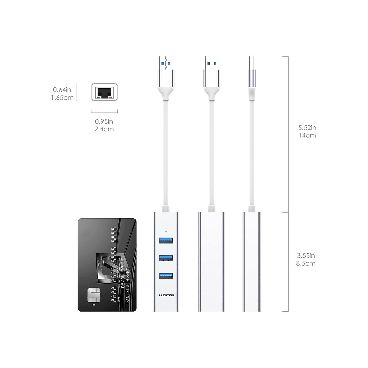 LENTION USB Hub to 3 USB 3.0 & Gigabit Ethernet LAN RJ45, Network Adapter Compatible MacBook Air/Pro (2009-2015), Surface, Chromebook, More Type A Devices, Stable Driver Certified(H23s, Silver)