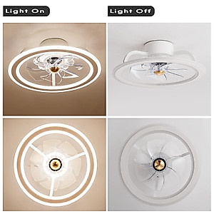 EKIZNSN 20'' Bladeless Modern Indoor Flush Mount Ceiling Fan with Lights and Remote, APP Control White Low Profile Ceiling Fans for Bedroom/Small Room