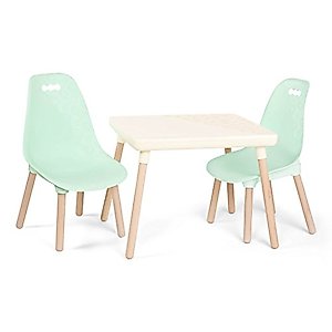 B. toys- B. spaces- Table and Chair Set- Furniture For Toddlers- 1 Craft Table & 2 Chairs- Natural Wooden Legs- Mint- 3 years +