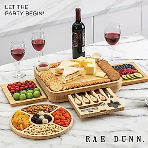 Rae Dunn Charcuterie Board & Accessories - Large Charcuterie Board Set, Bamboo Cheese Board Set with Serving Forks and Platters, Cheese Knives Included