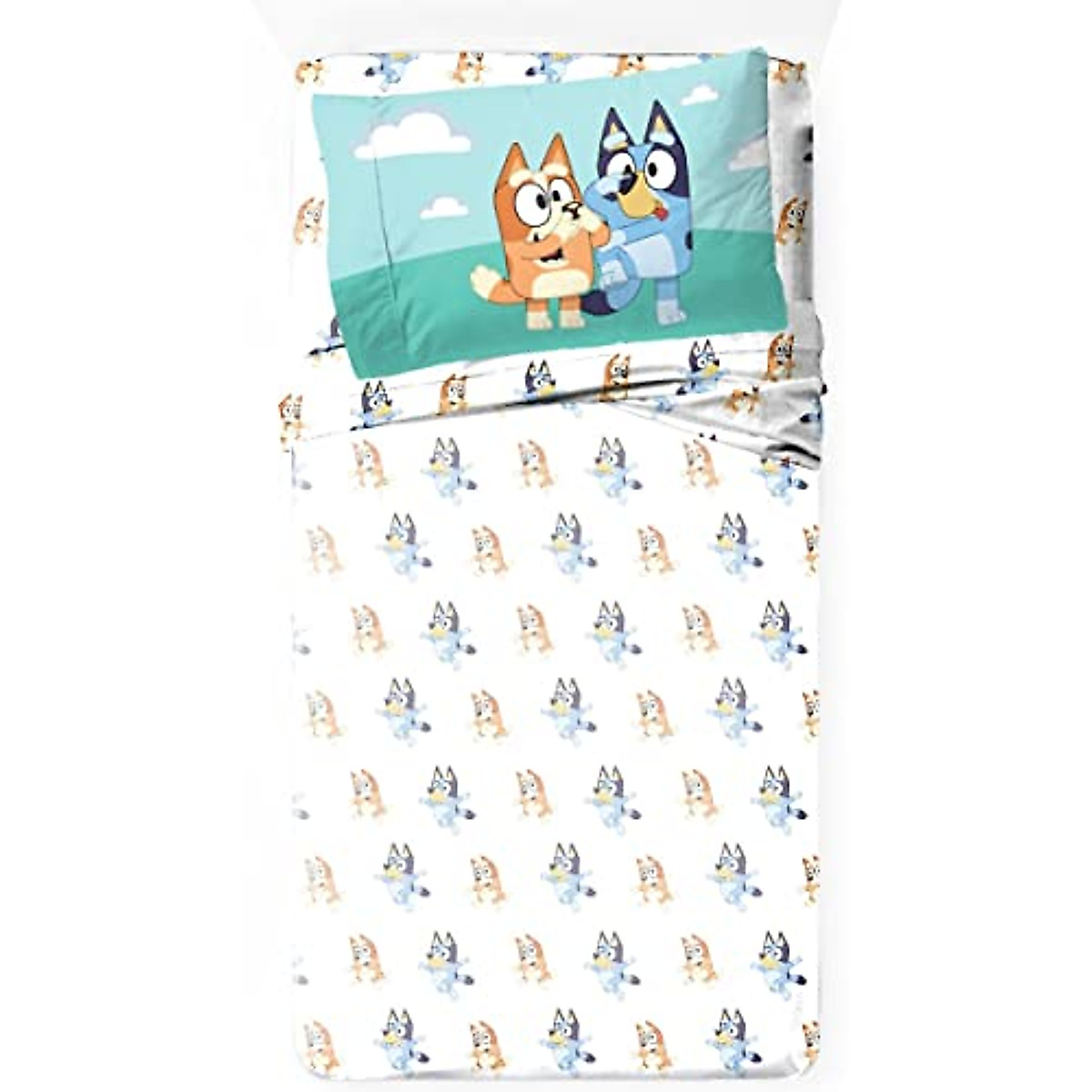 Jay Franco Bluey & Bingo Twin Size Sheet Set - 3 Piece Set Super Soft and Cozy Kid’s Bedding - Fade Resistant Microfiber Sheets (Official Bluey Product)