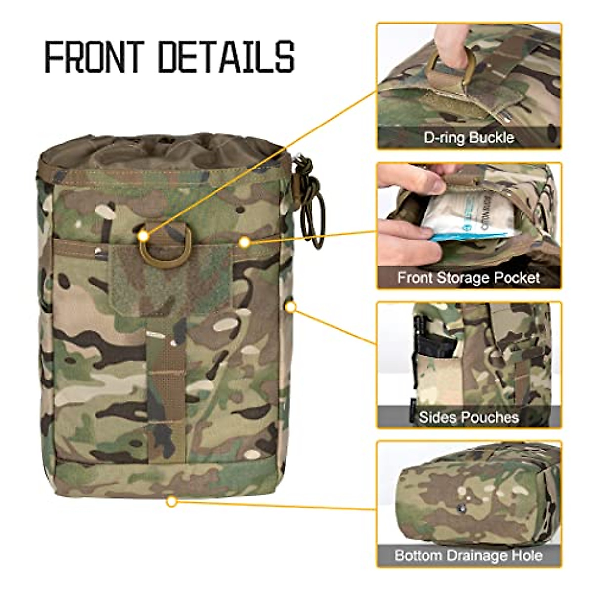 IDOGEAR Molle Dump Pouch Tactical Molle Pouches Foldable Drawstring Mag Pouches for Battle Belt Backpack Utility Folding Dump Pouch Waist Bag (camo)