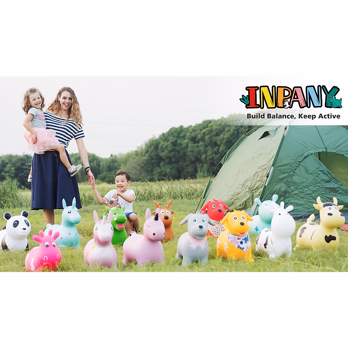 INPANY Giraffe Bouncy Horse Hopper Toys, Toddler Bouncing Zoo Animals, Inflatable Jumping Hopping Horse, Ride on Rubber Bouncer for Kid, Outdoor Indoor Birthday Gifts for 2 3 4 Year Old Girl Boy