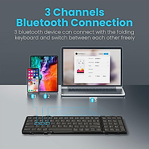 Blesid Foldable Bluetooth Keyboard with Number pad, Seamless, Ultra Light(8.3oz) Full Size Folding Wireless Keyboard with Numeric keypad, Windows, Mac OS, iOS, Android, Tablets, Laptops, PC