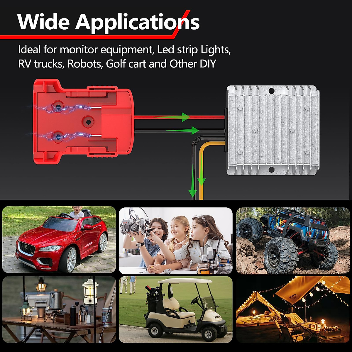18V to 12V Step Down Converter Aadpter for Milwaukee M18 Batteries, DC 18V to DC 12V 15A 180W Milwaukee Power Wheel Inverter, Buck Boost Voltage Regulator with Low Voltage Protection (No Battery)