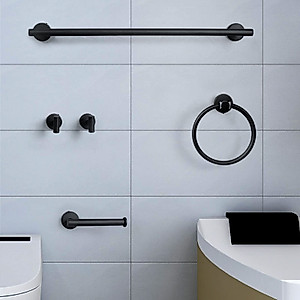 23.6 in Towel Bar Set, 5 Piece Matte Black Stainless Steel Bathroom Hardware Set Include Towel Bar, Toilet Paper Holder, Towel Ring, 2 Robe Towel Hooks, Bathroom Accessory kit
