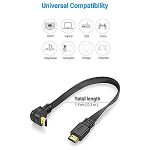 URWOOW Flat Slim High Speed HDMI Male to Male Extension Cable 270 Degree Right Angle (1 Feet) Adapter Converter Cable