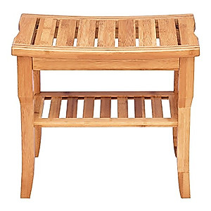 GLACER Shower Bench Bamboo with Extra Storage Shelf, Waterproof Bathroom Shower Stool with Efficient Storage Rack for Indoor or Outdoor Use (19" x 10.5" x 17.6")