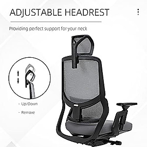 Vinsetto High Back Ergonomic Mesh Office Chair with Adjustable Height, Armrests, Lumbar Support and Headrest, Grey/Black