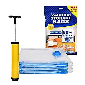 Premium Vacuum Storage Bags 24” x 32” By PackageZoom Space Saving Double-Zip Seal Packing Bags With Hand-Pump For Travel Use Vacuum Sealer Compression Bags For Comforters, Blankets, Clothes, Bedding - 5 Pack