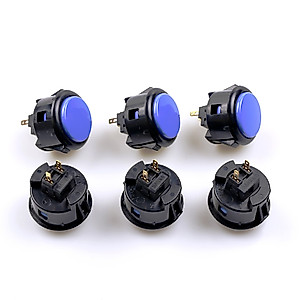 Sanwa 6 pcs OBSF-30 Original Push Button 30mm - for Arcade Jamma Video Game & Arcade Joystick Games Console (Black & Blue) S@NWA
