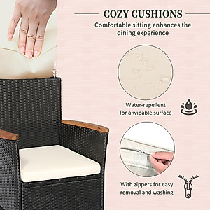 Outsunny 7 Pieces Outdoor Dining Set for 6, Wicker Rattan Patio Furniture Set, Patio Table and Chairs Set with Cushions, Acacia Wood Table Top, Conversation Set for Garden Backyard Deck, Cream White