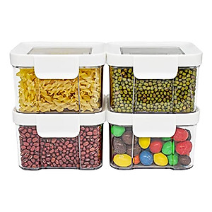 Pantry Storage Containers Set with Lids Airtight,4 Pieces Square 460ml/15oz,Clear Plastic Cereal Storage Containers, Air Tight Pantry Organization and Storage for Sugar Pasta Protein Powder Oat