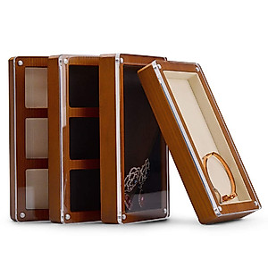 Oirlv Wood 2 Grid Jewelry Display Tray Premium Microfiber Interior Jewelry Organizer Box with Top Lid Ring Earrings Bracelet Storage Dish(Grey)