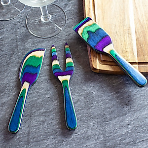 Totally Bamboo Baltique Mumbai Collection 3 Piece Cheese & Charcuterie Tool Set, Colorful Wooden Cheese Knife Set