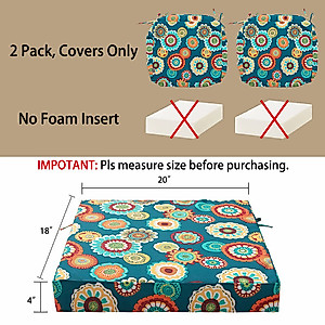 Magpie Fabrics Indoor Outdoor Cushion Cover Replacement 2 Pack, NO Insert! Water Repellent Slipcover with Ties Decor for Patio Garden Chair Sofa Bench Wicker(Heronsbill Turquoise Green, 20x18x4 Inch)