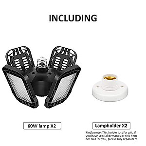 1LED Garage Lights 2 Pack/60W/6500k/4 Panels, Porcelain Base, 4 Adjustable Panels, 12000LM High Lumen Output Super Bright LED Bulb, E26/E27 Compatible